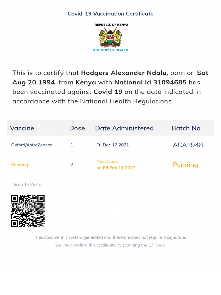 Covid 19 vaccination certificate | PDF
