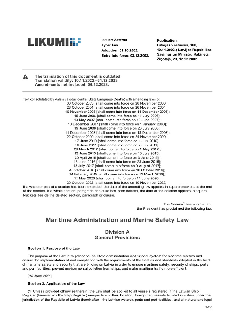 Maritime Administration Law Overview | PDF | Ships | Coast Guard