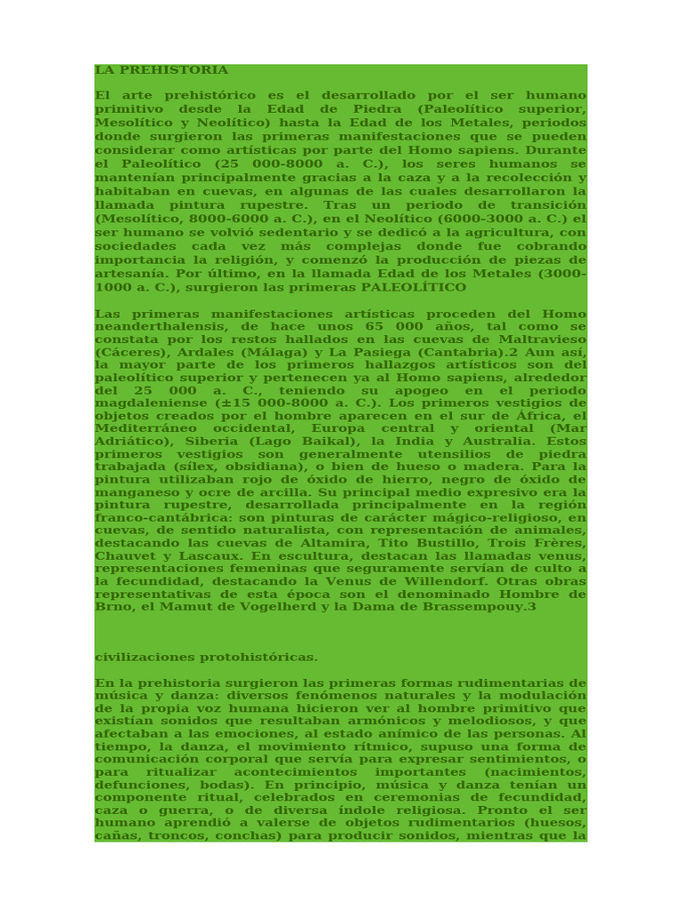 Arte Prehistórico Y Evolución Cultural Pdf Barroco Escritura