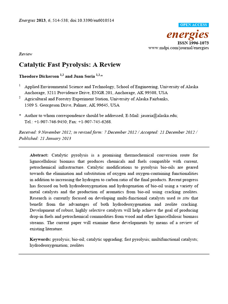 Catalytic Fast Pyrolysis-A Review | PDF | Pyrolysis | Catalysis