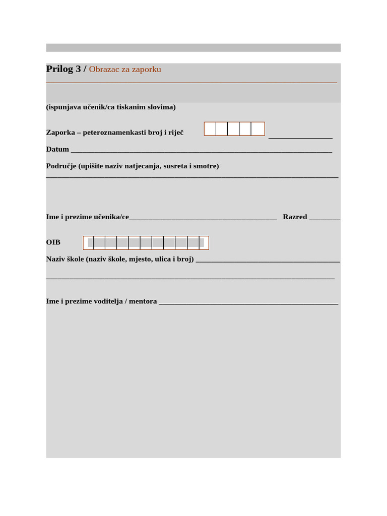 Prilog 3 Obrazac Za Zaporku | PDF
