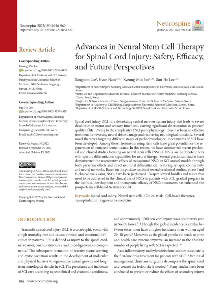 Advances in Neural Stem Cell Therapy for Spinal Cord Injury Safety, Efficacy, and Future ...