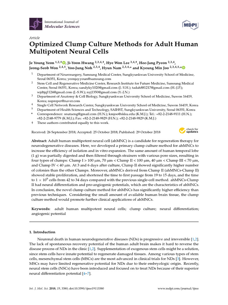 Optimized Clump Culture Methods for Adult Human Multipotent Neural ...