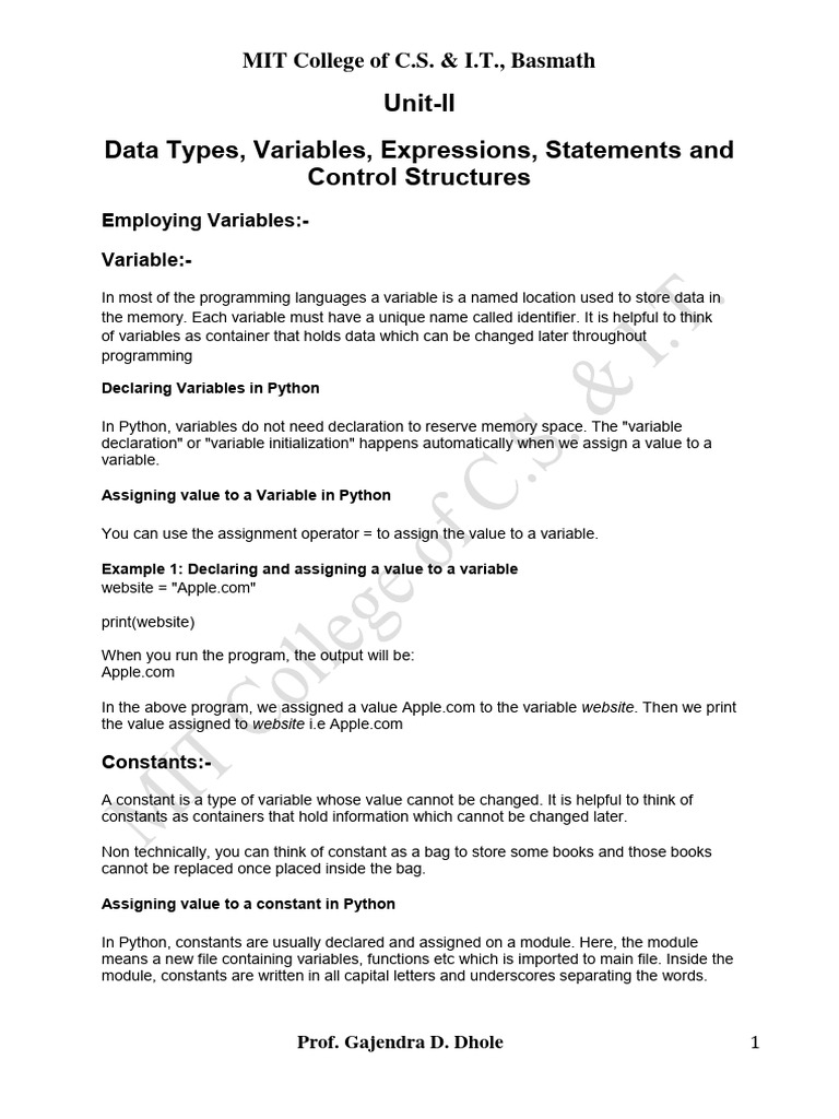 Pychapt2 New | PDF | Variable (Computer Science) | Control Flow