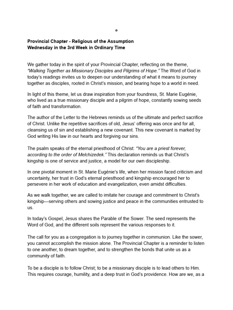 Provincial Chapter | PDF | Jesus | Disciple (Christianity)