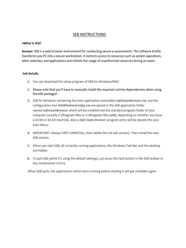 Seb Instructions | PDF