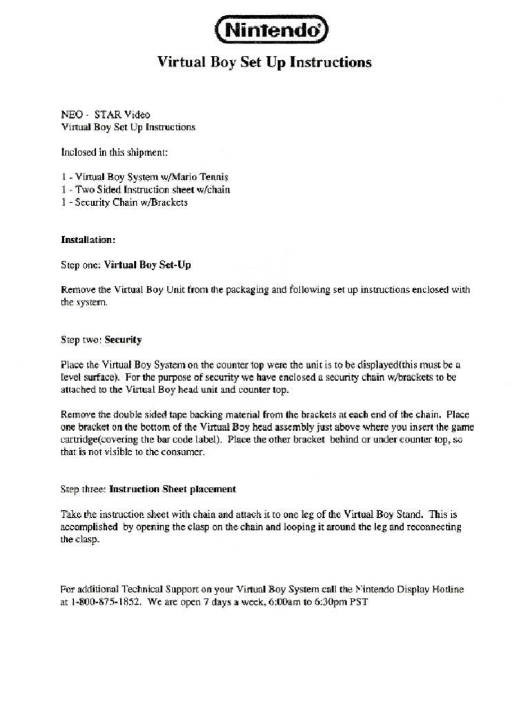 Virtual Boy Platform Display Assembly Instructions (USA) | PDF