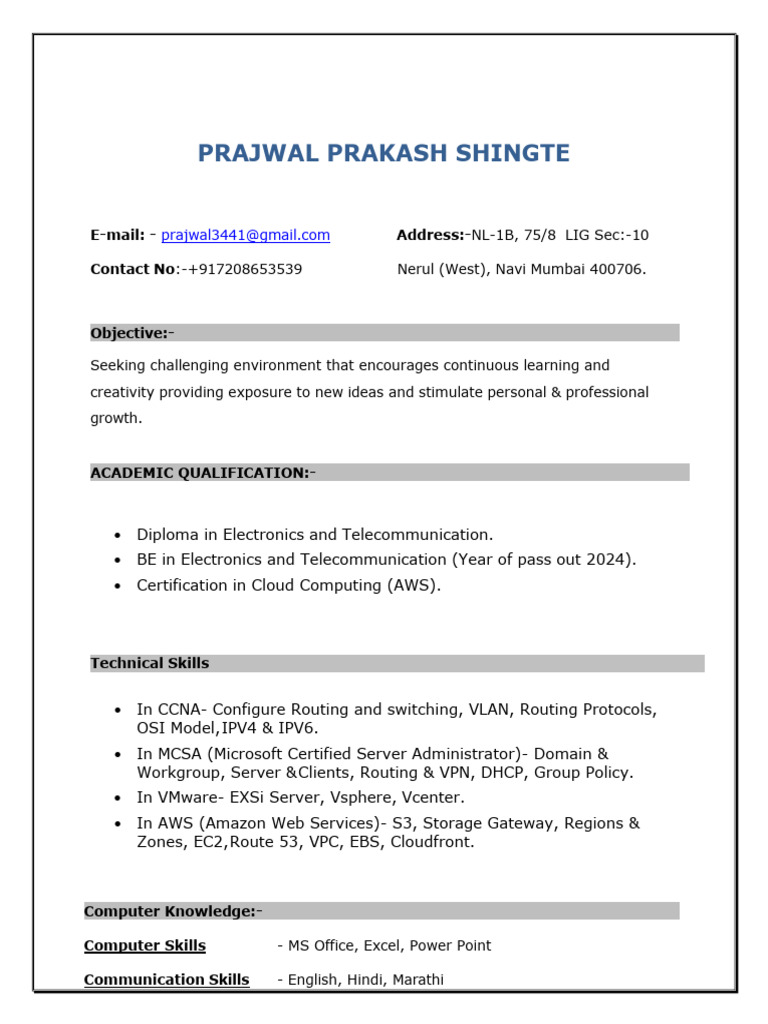 Prajwal Resume Aws | PDF