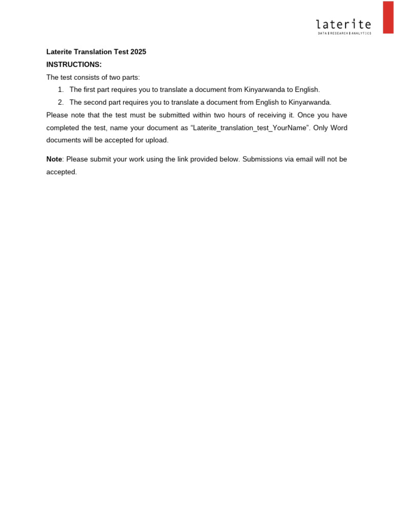 Laterite Translation Test 2025 Instructions | PDF | Science, Technology ...