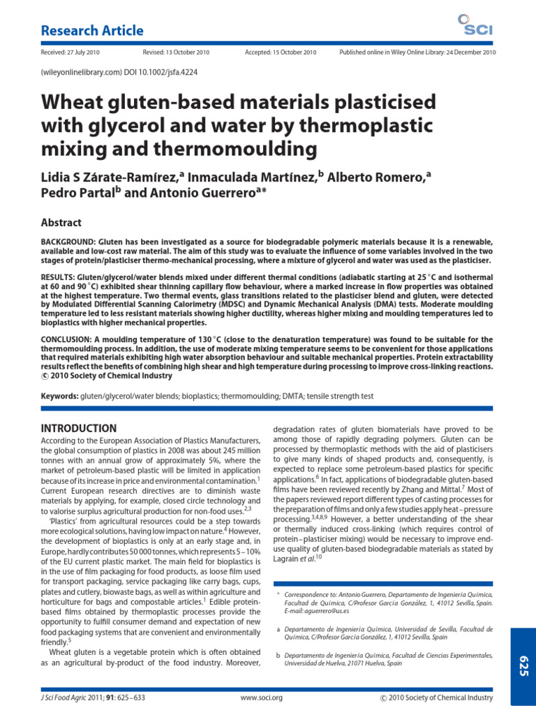 Thermoplastic Wheat Gluten Bioplastics | PDF | Strength Of Materials ...