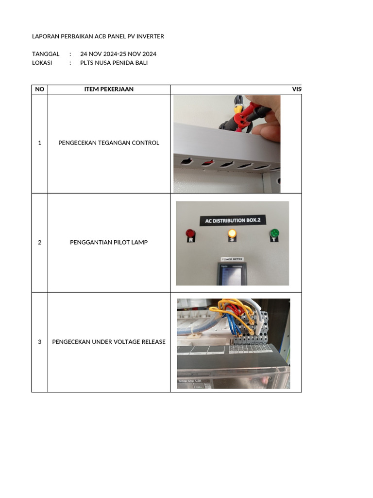 Laporan Perbaikan Panel Acb Plts Nusa Penida | PDF