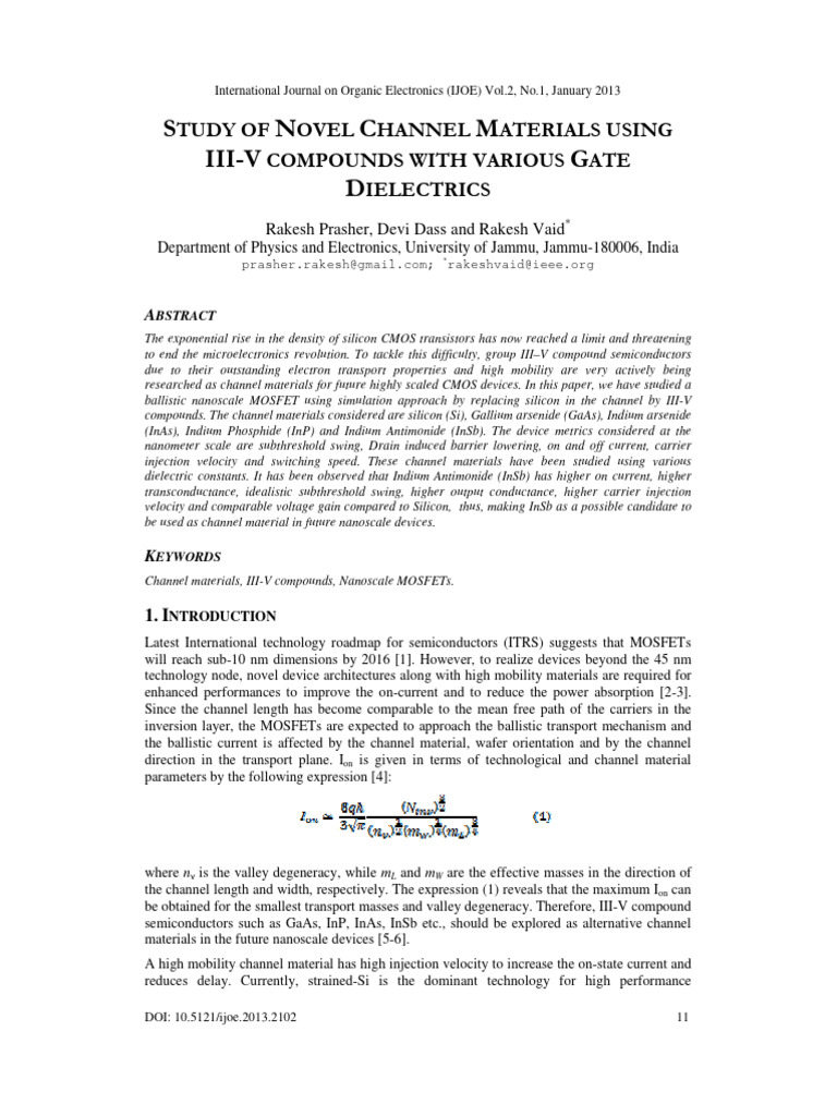 Study of Novel Channel Materials Using Iii-V Compounds With Various ...