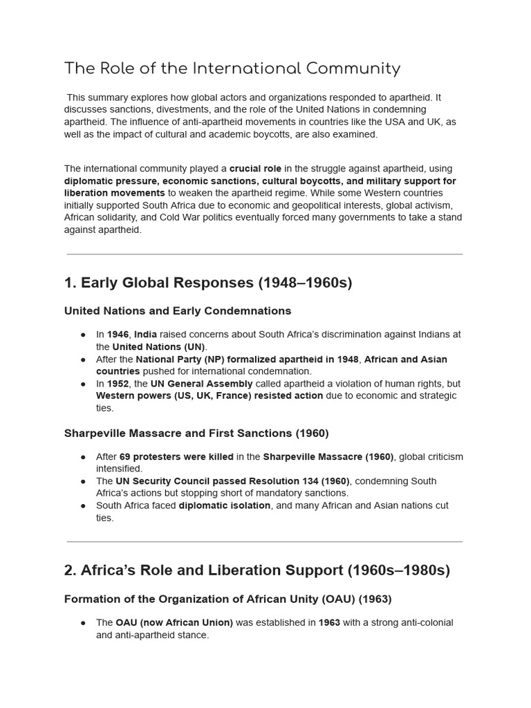 The Role of The International Community | PDF | Apartheid | African ...