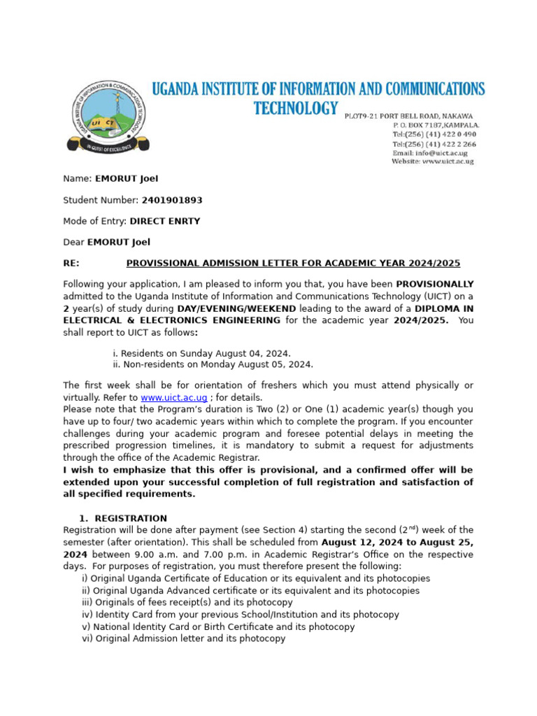 Admissions-Letter | PDF | Fee | Identity Document