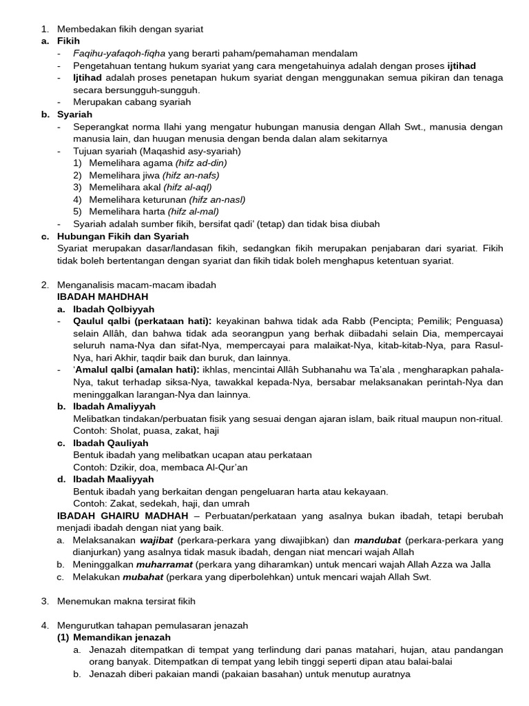 Rangkuman Kisi-kisi SAS Fikih X.1 | PDF