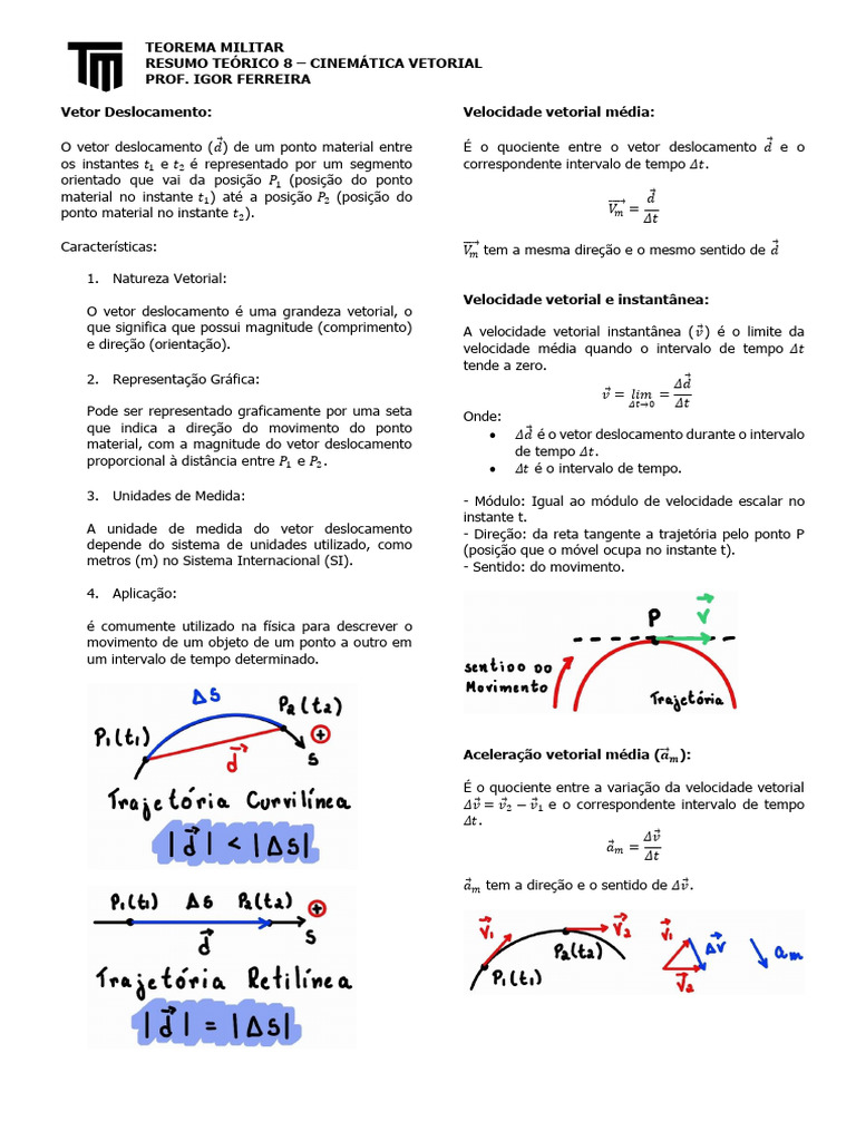 Resumo Teórico 8 - Cinemática Vetorial | PDF | Velocidade | Vetor ...