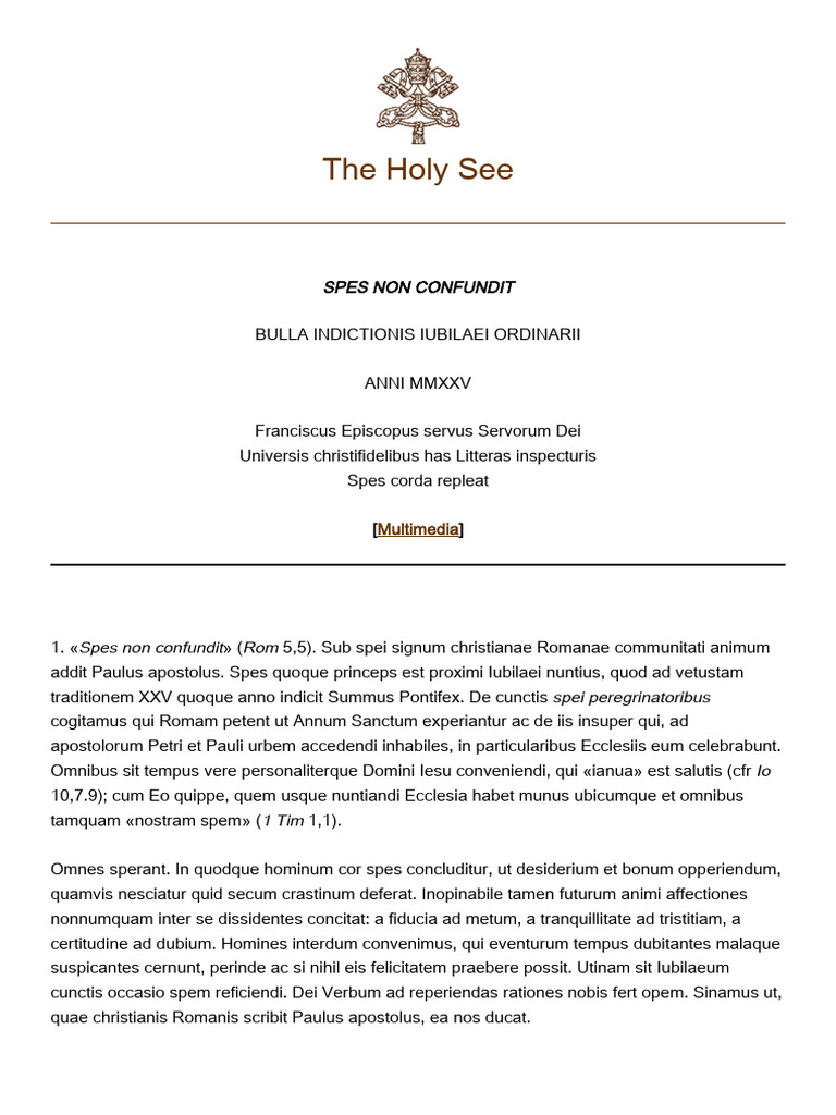 Spes Non Confundit - Bolla-Giubileo - 2025 | PDF