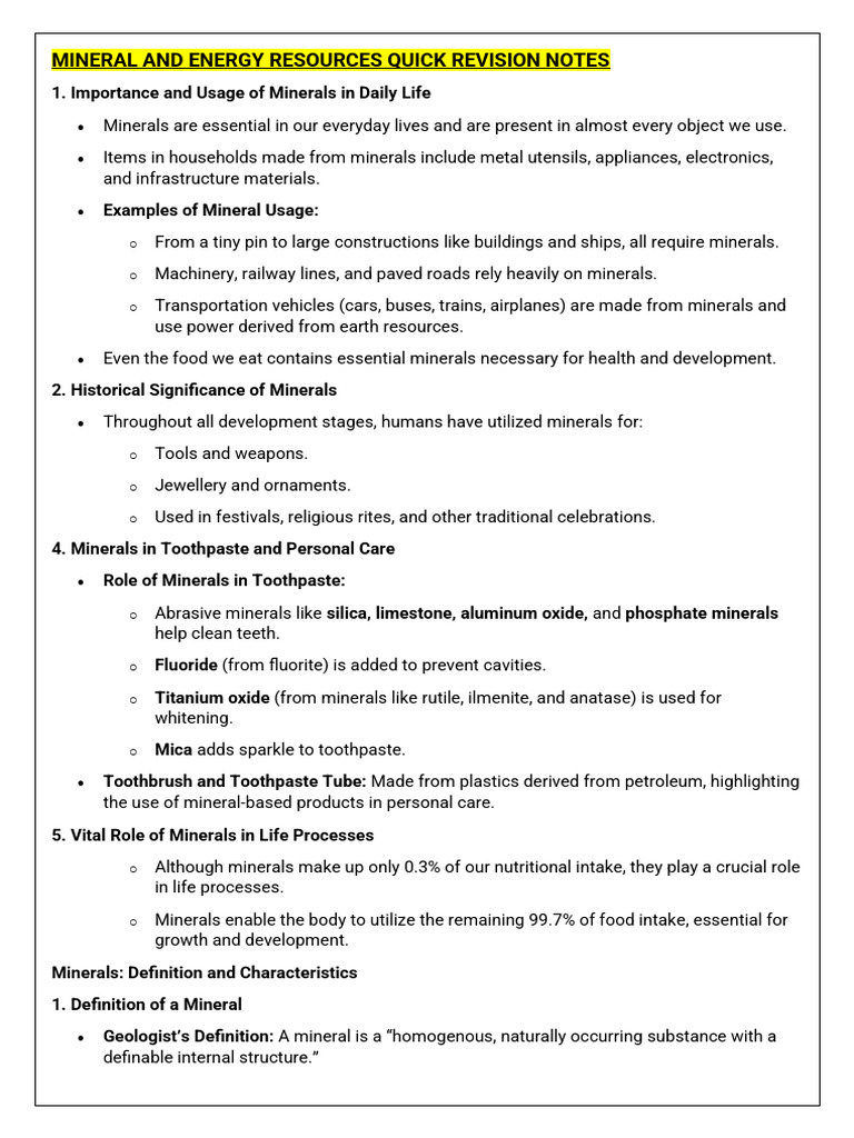Mineral and Energy Resources Q.R. Notes | PDF | Mining | Energy Development