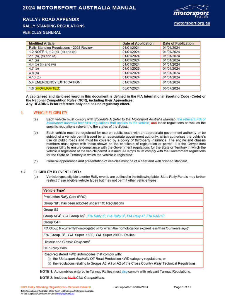 2024 Rally Vehicle Regulations Guide | PDF | Airbag | Motorsport