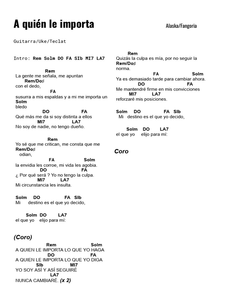 A Quién Le Importa (Guitarra) | PDF