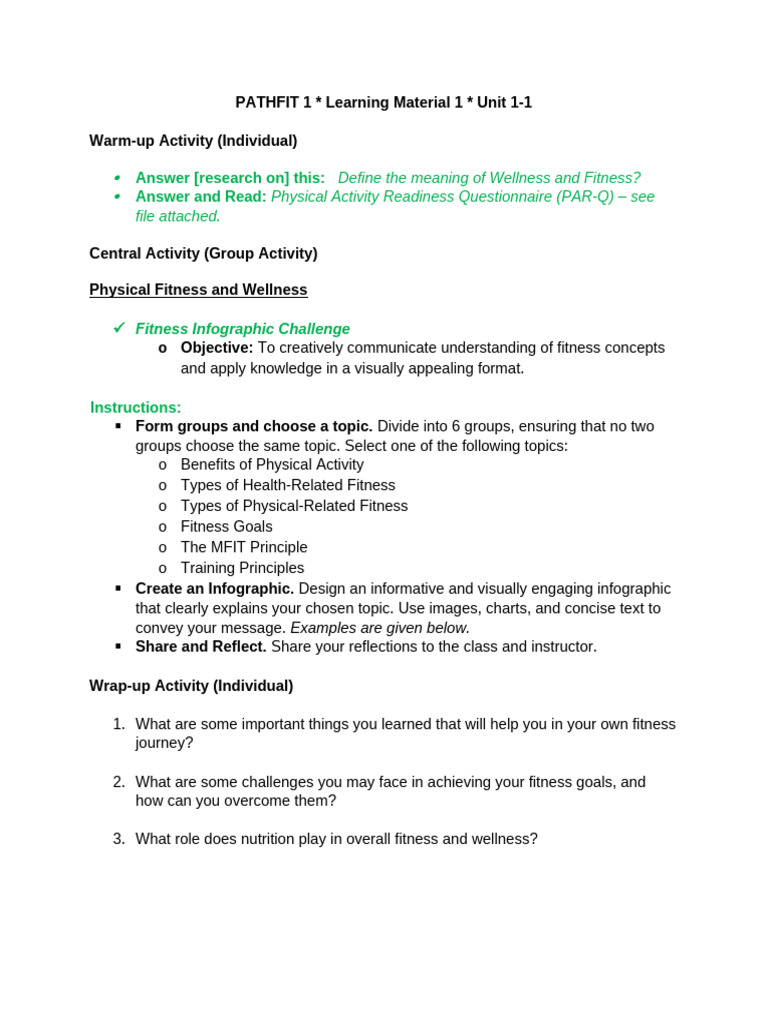 Pathfit 1 - Learning Material - 1-1 | PDF | Infographics | Information
