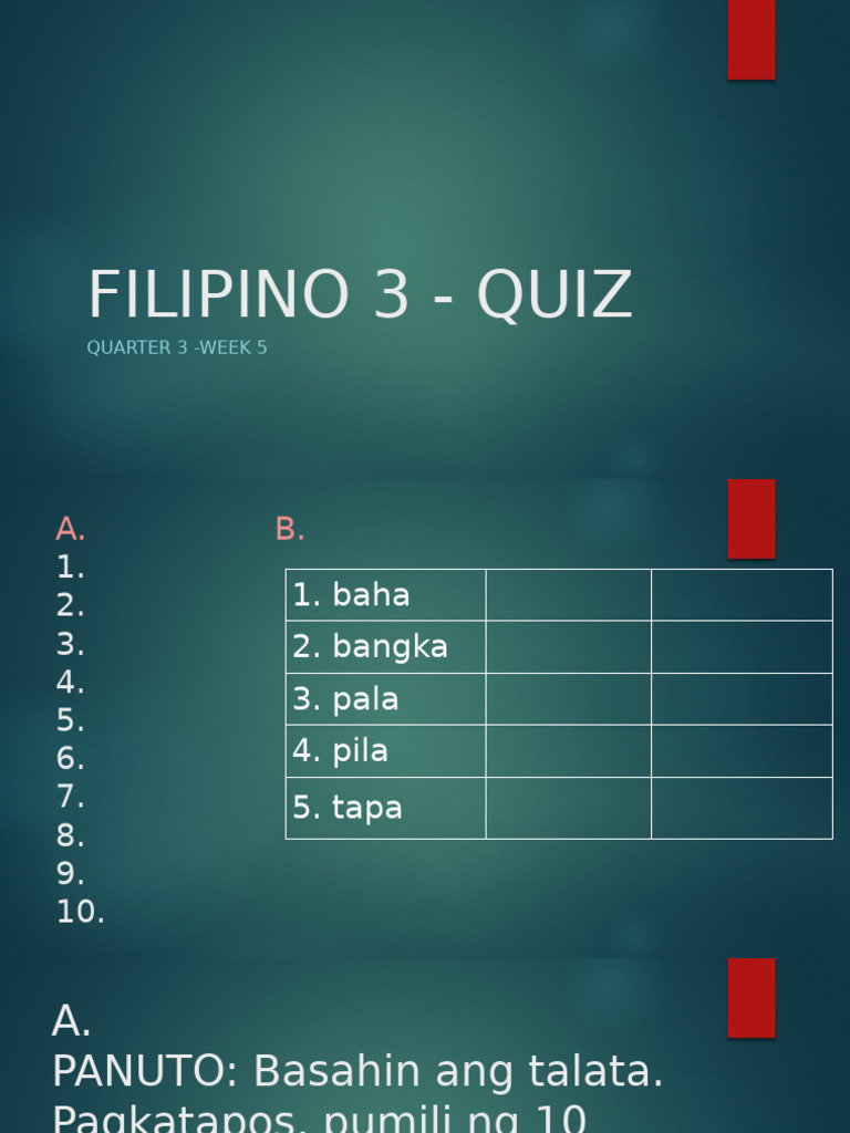 FILIPINO 3 - QUIZ q3 w5 | PDF