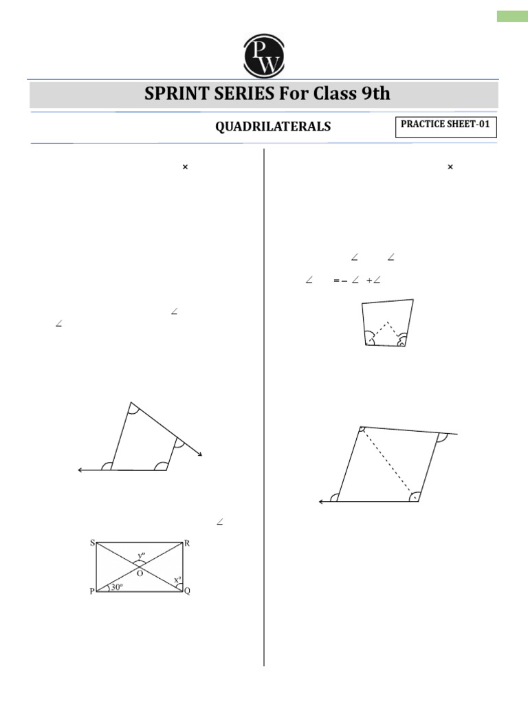 Quadrilaterals - Practice Sheet 01 - Sprint Series For Class 9th | PDF ...