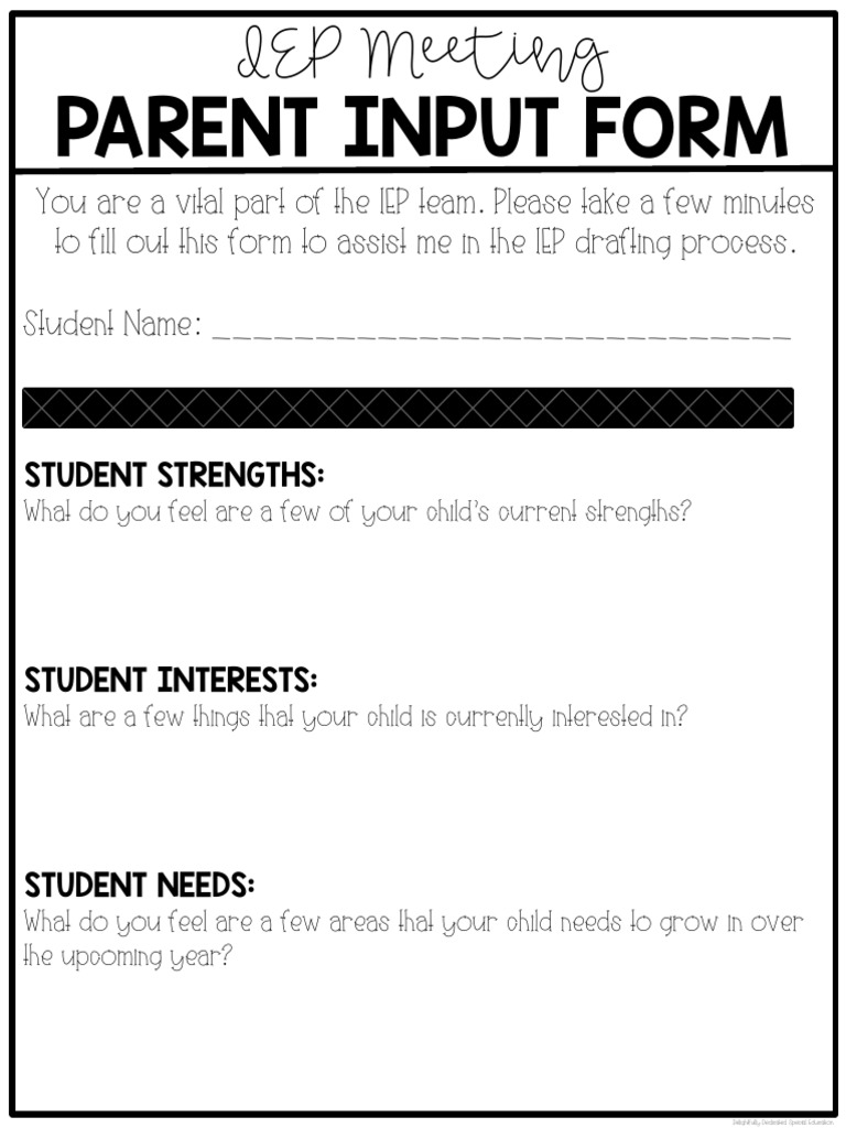 Parent IEP Input Form | PDF Parent IEP Input Form | PDF