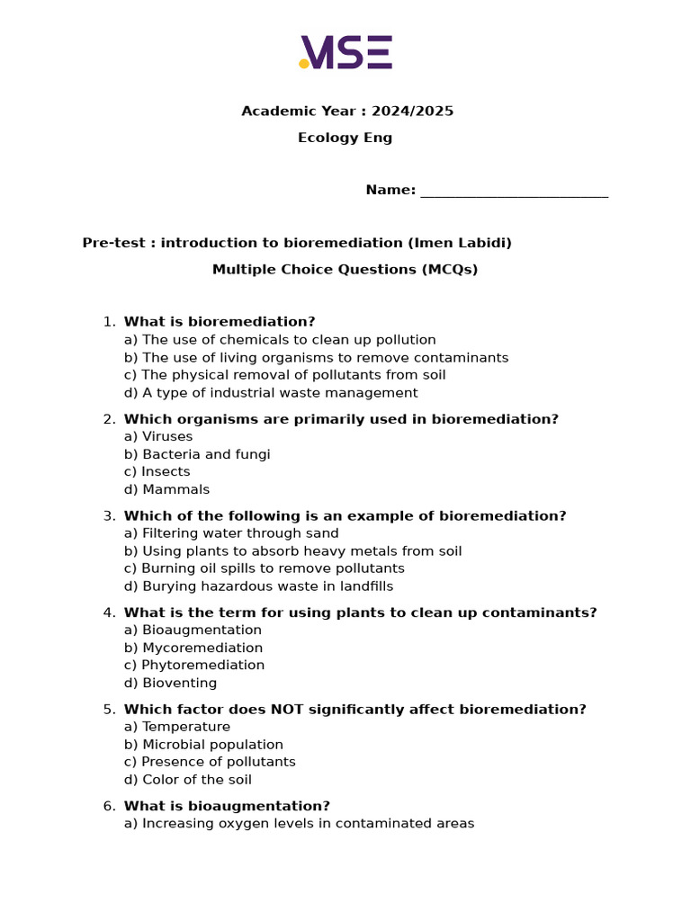 Bioremediation Pretest | PDF