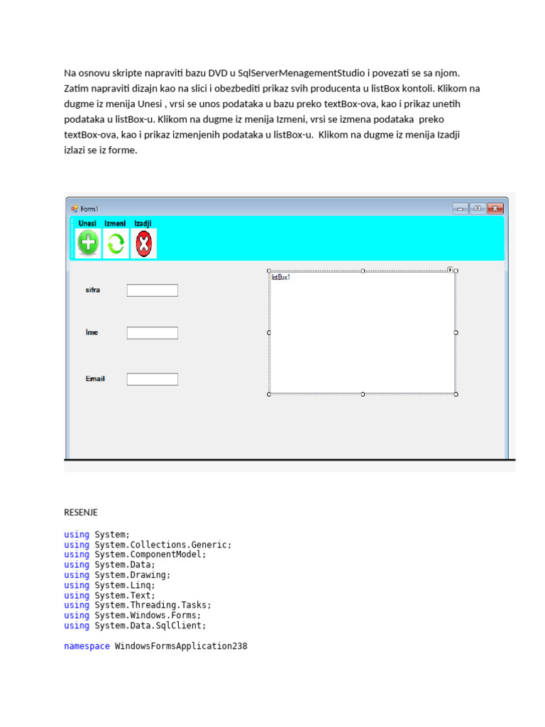 Zadatak DVD - Resen Preko Listbox-A | PDF | Computer Programming | Software Engineering