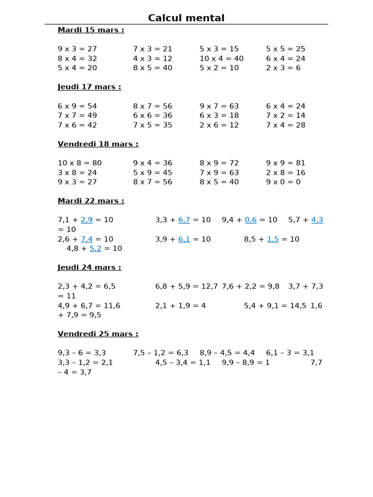 Calcul Mental | PDF