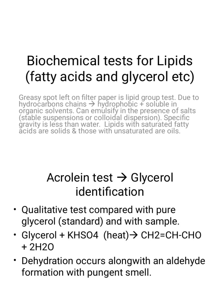 Theory 5 Biochemical tests for Lipids fatty acids and glycerols etc | PDF
