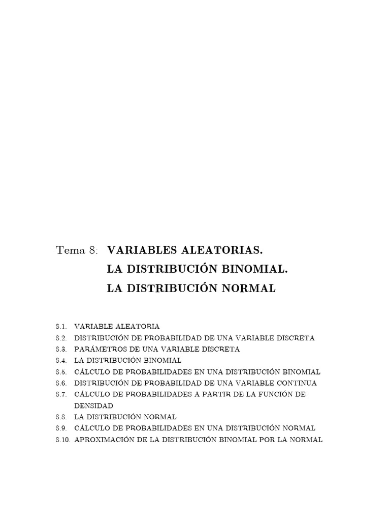 Tema 9 Variables Aleatorias. Las Distribuciones Binomial y Normal | PDF | Teoría de probabilidad ...