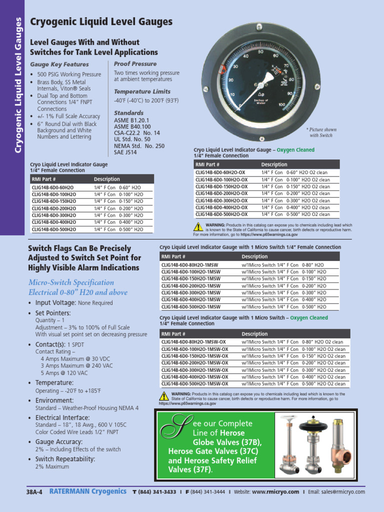 Ratermann Gauges For Cryogenic Liquid Pressure Measurement | PDF ...