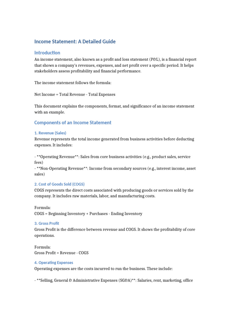 Income Statement Details | PDF | Expense | Income Statement