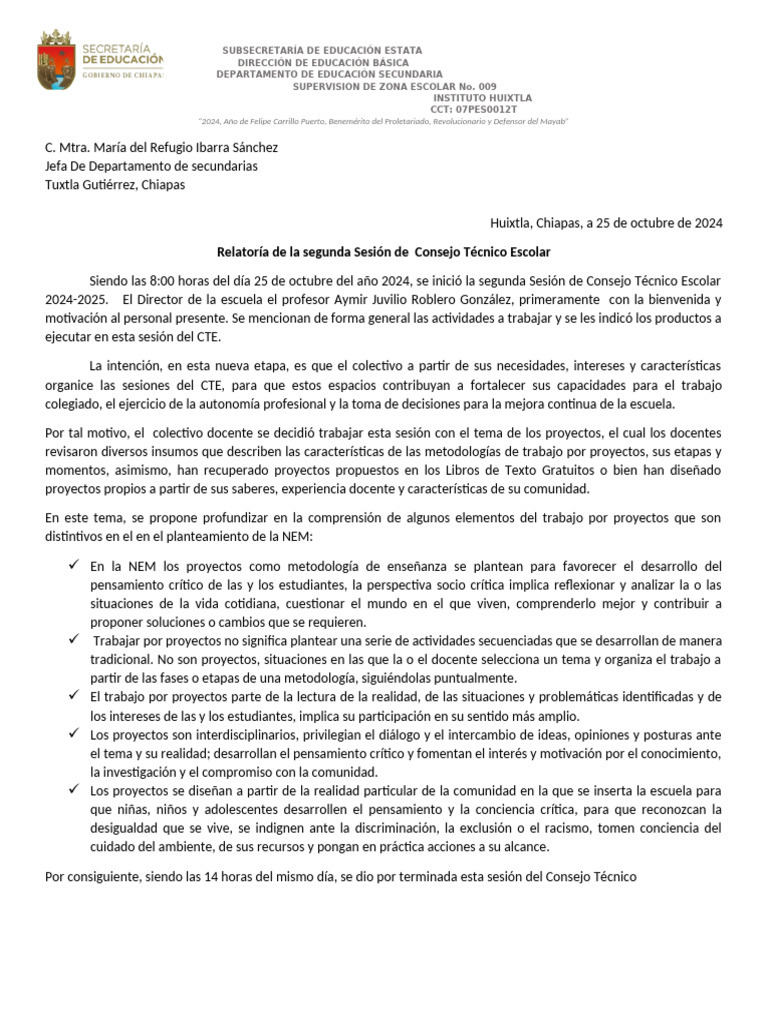 2da Relatoria Cte Octubre | PDF | Maestros | Enseñando