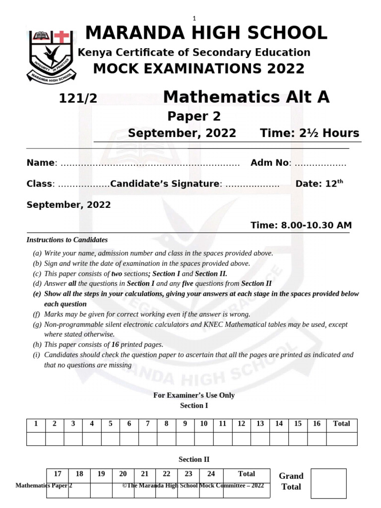 Mathematics P2 QS Maranda High School Mock 2022 | PDF | Latitude | Circle