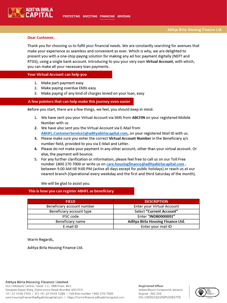 Letter For Your Virtual Account | PDF