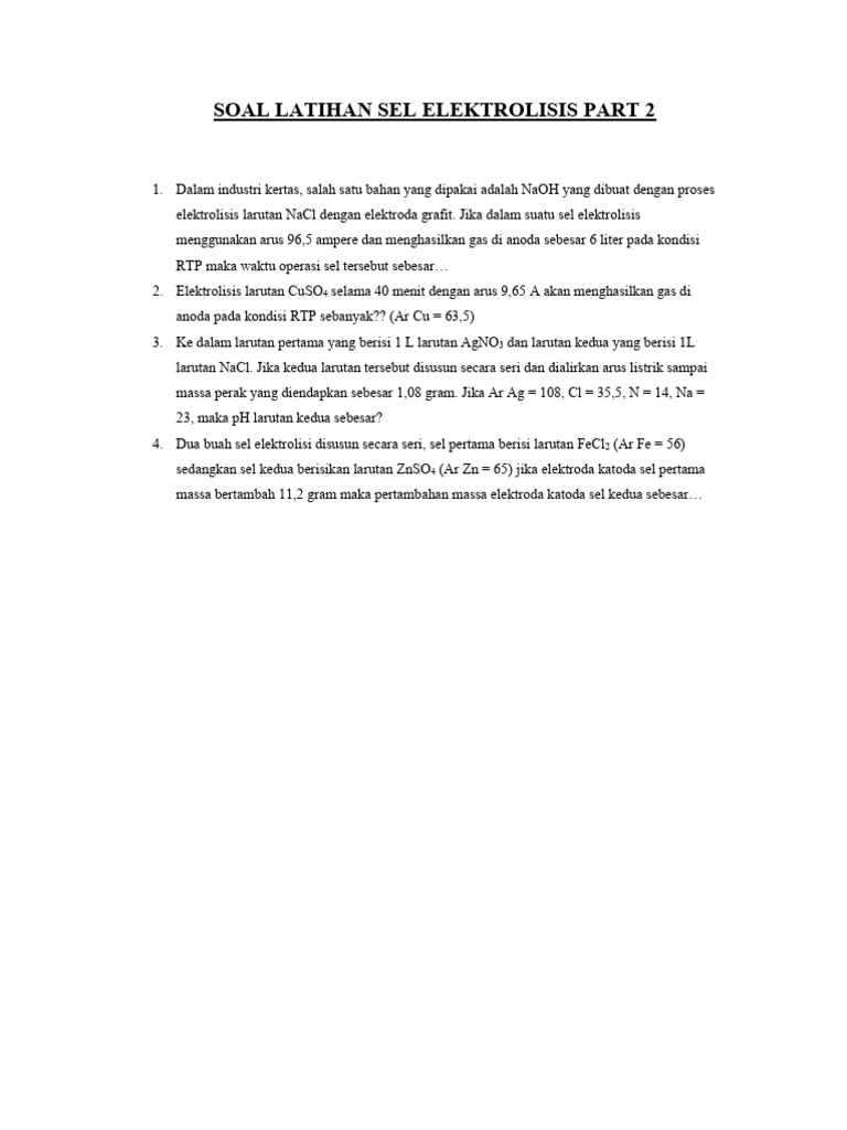 Latsoal Sel Elektrolisis part 2 | PDF
