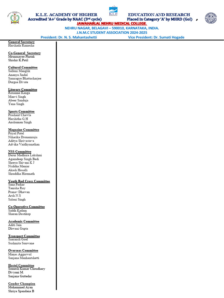 JNMC Student Association 2024-25 | PDF