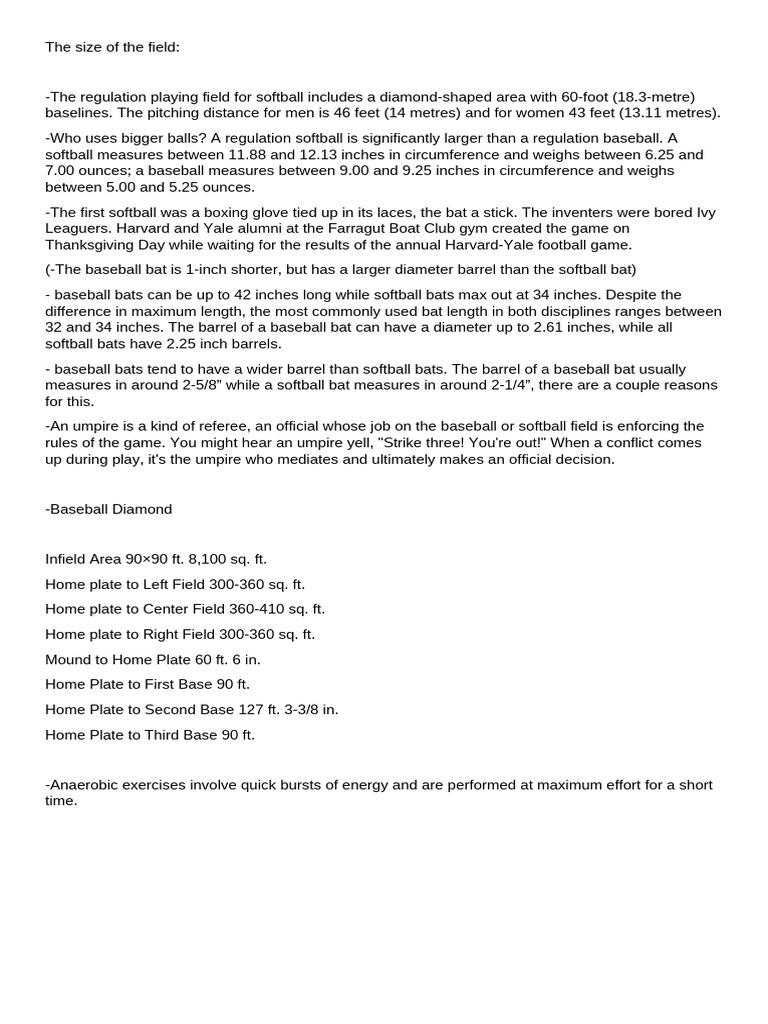Softball vs. Baseball: Field and Equipment Differences | PDF