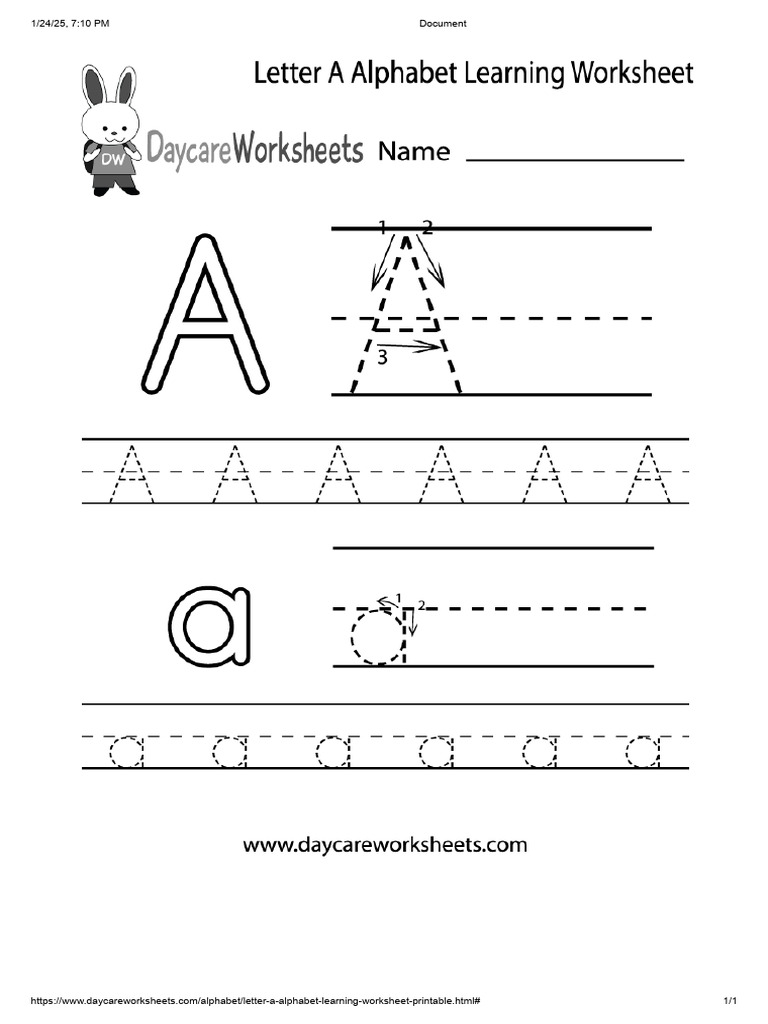 Free Printable Letter A Alphabet Learning Worksheet For Preschool | PDF