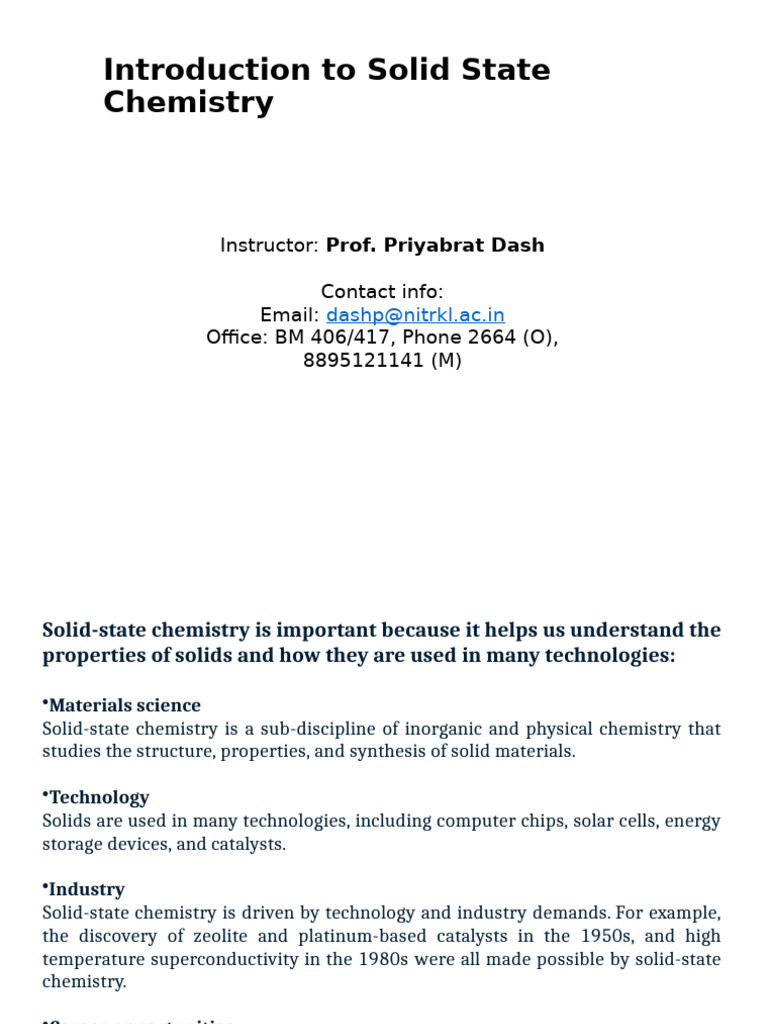 Introduction to Solid State Chemistry | PDF | Crystal Structure | Solid State Chemistry