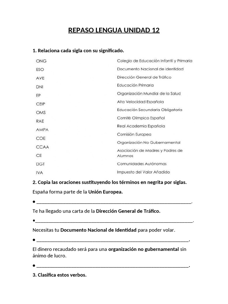 REPASO LENGUA UNIDAD 12 NUEVO | PDF | Lingüística | Sintaxis