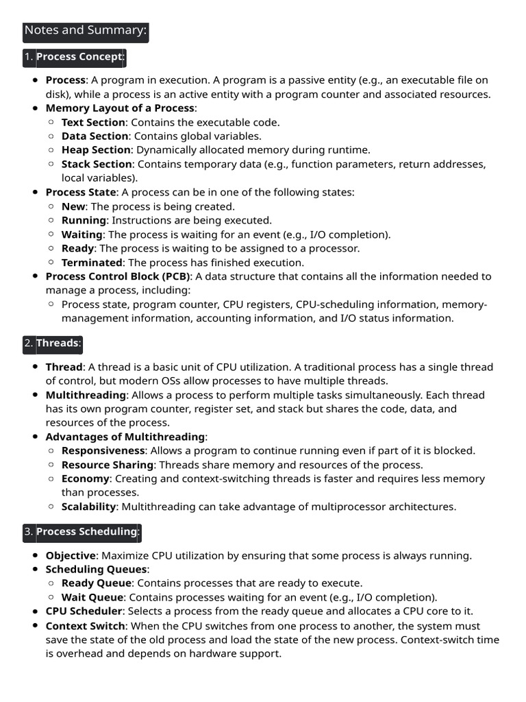 Notes and Summary:: Process Concept | PDF | Process (Computing ...