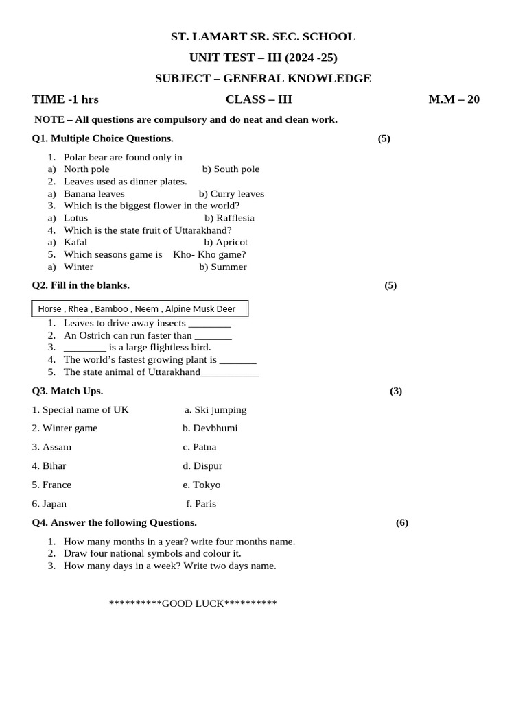 Class III GK UT 3 | PDF