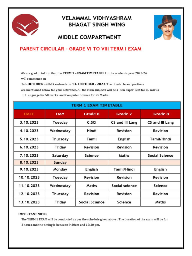 0 - Term 1 Exam Circular | PDF