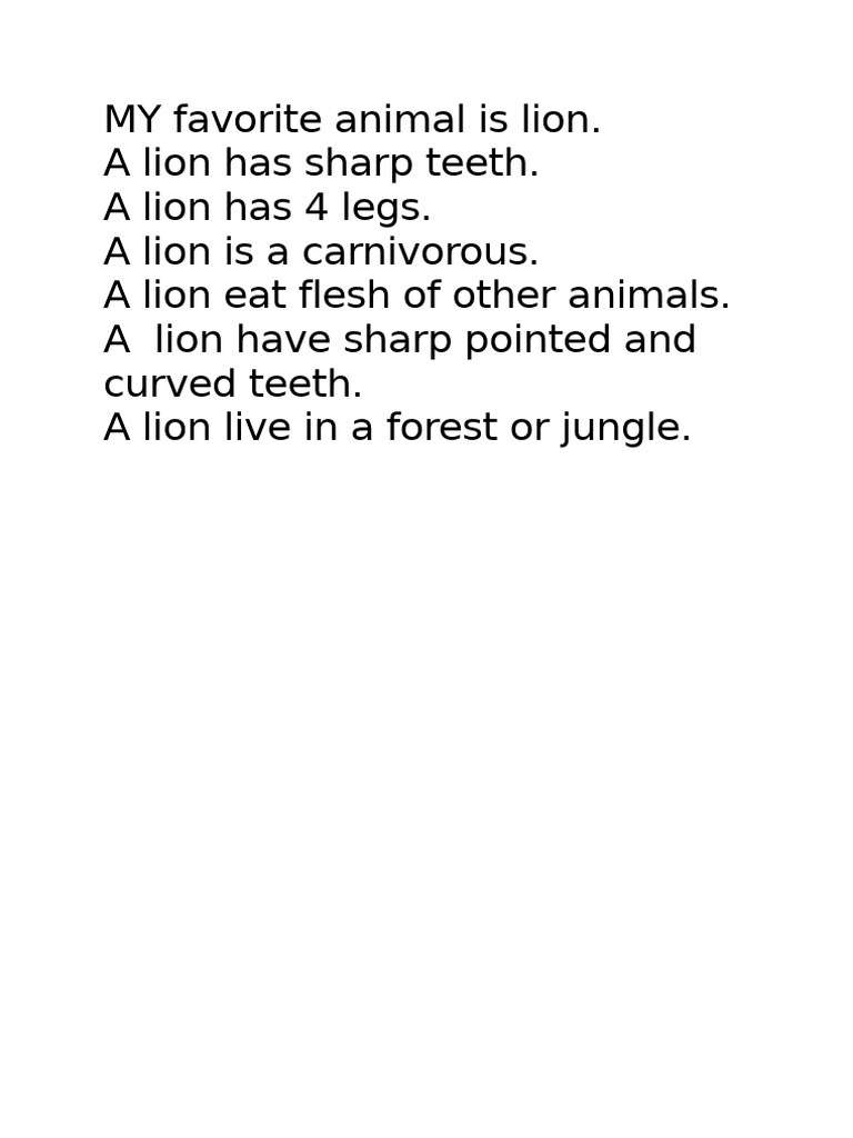 MY Favorite Animal Is Lion | PDF
