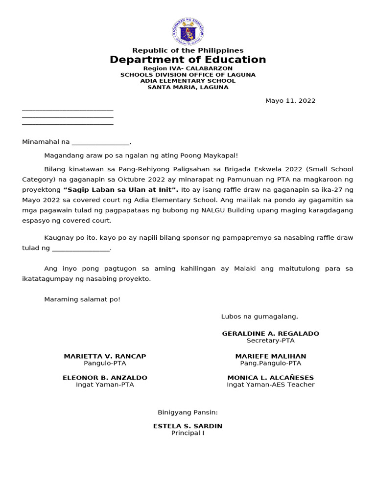 letter PTA project | PDF