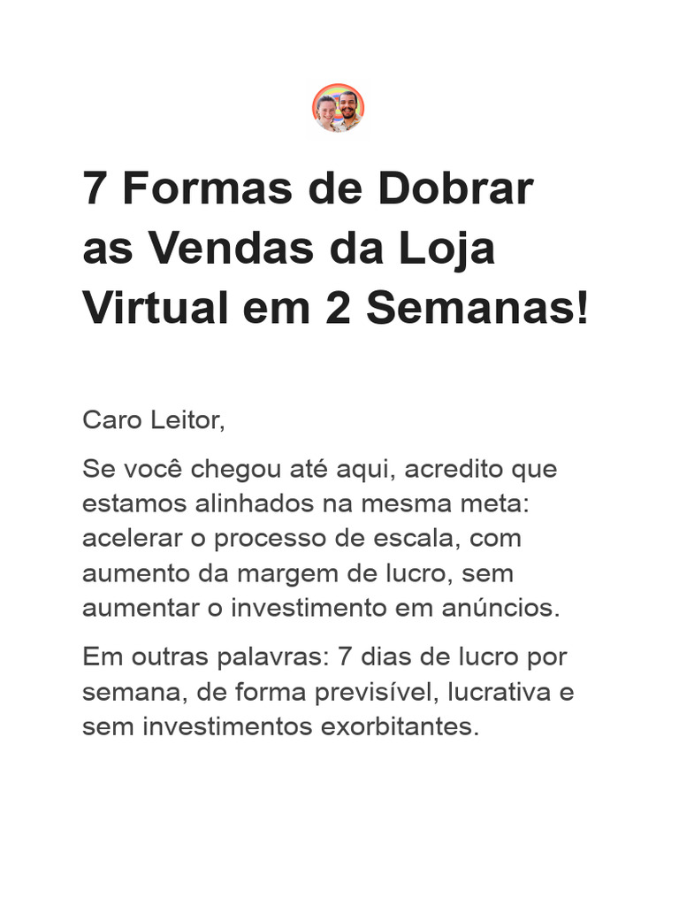 EC20 - 7 Formas de Dobrar as Vendas da Loja Virtual em 2 Semanas | PDF | E-commerce | Publicidade